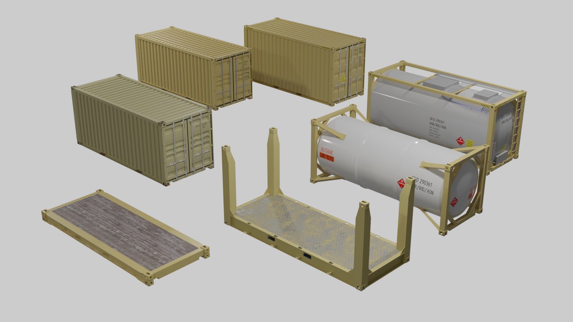 3D Container 20ft Set Model - TurboSquid 2018579