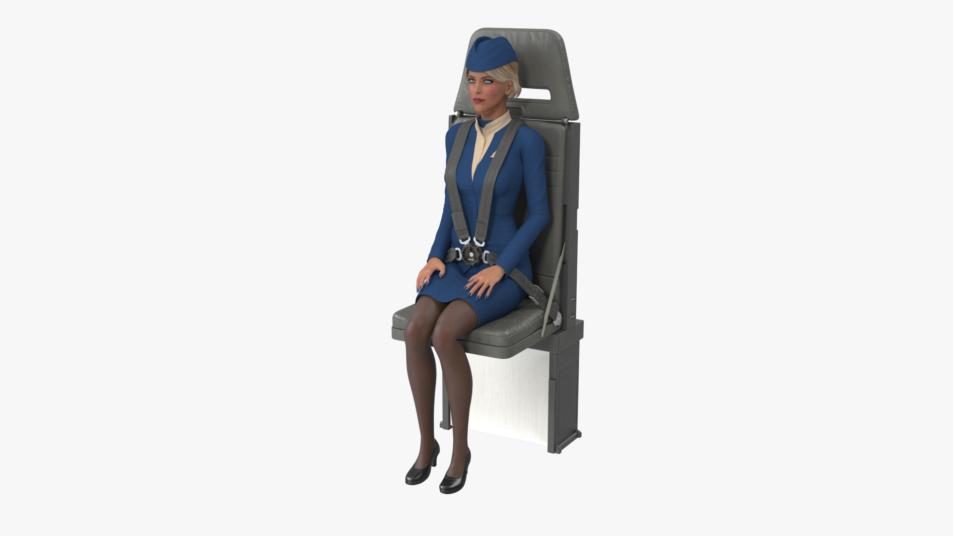 3D Stewardess Sits In Boeing Flight Attendant Chair - TurboSquid 2324111