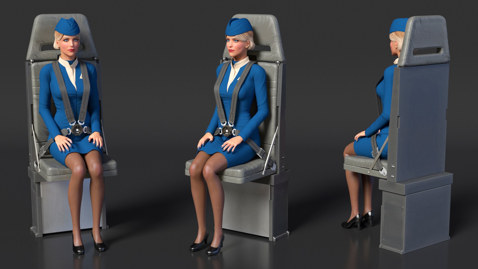 3D Stewardess Sits In Boeing Flight Attendant Chair - TurboSquid 2324111