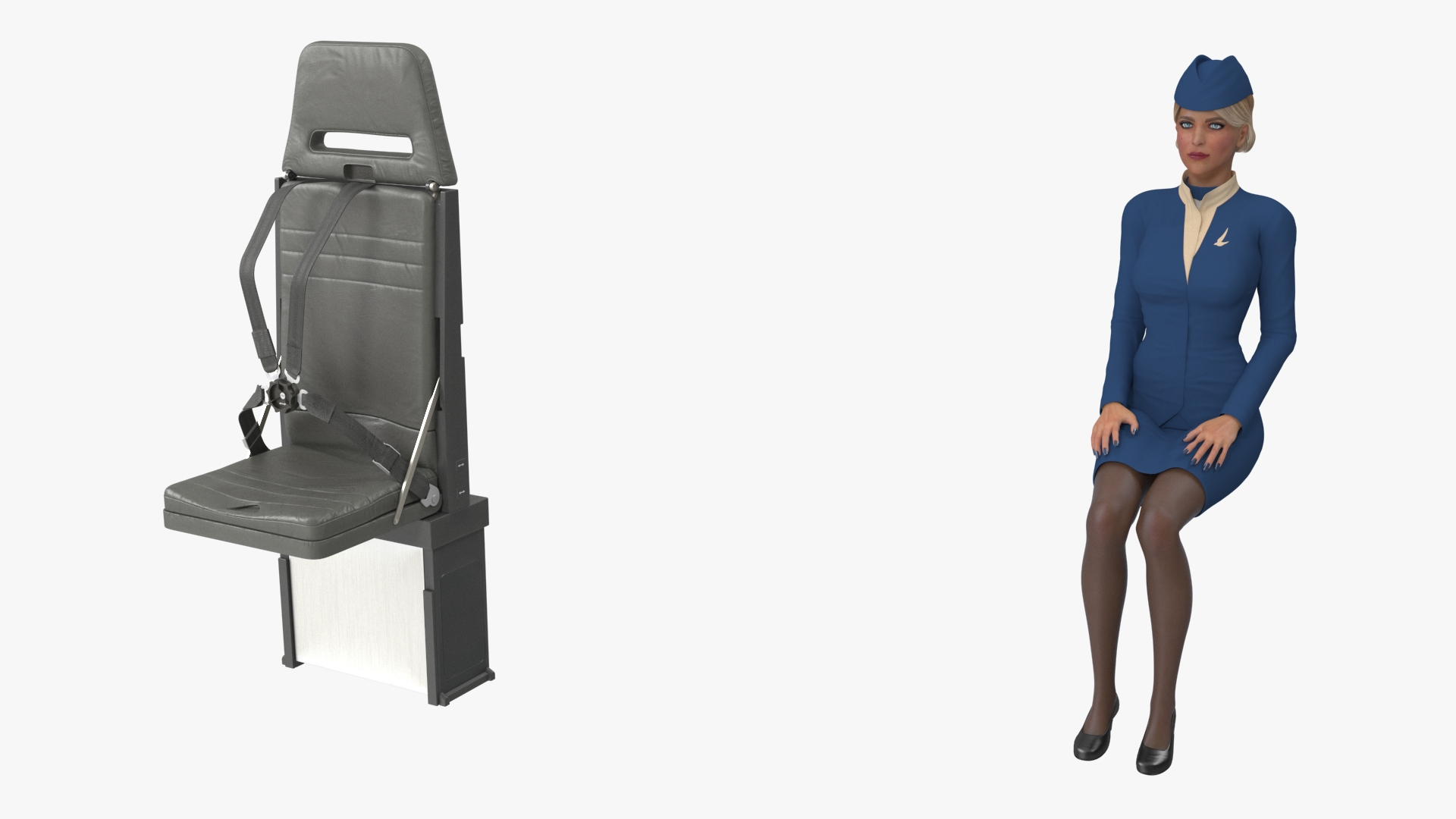 3D Stewardess Sits In Boeing Flight Attendant Chair - TurboSquid 2324111