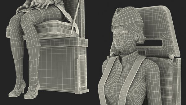 modelo 3d Una azafata se sienta en la silla de asistente de vuelo de ...