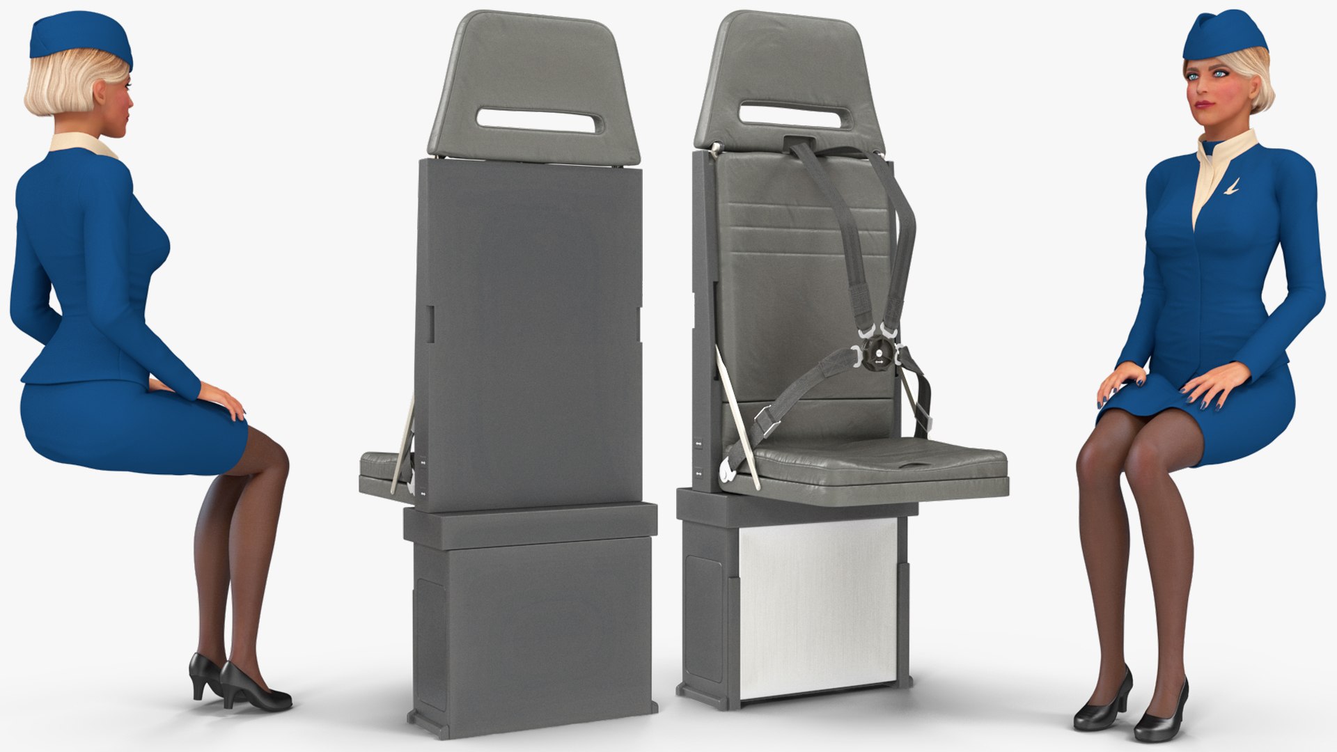 3D Stewardess Sits In Boeing Flight Attendant Chair - TurboSquid 2324111