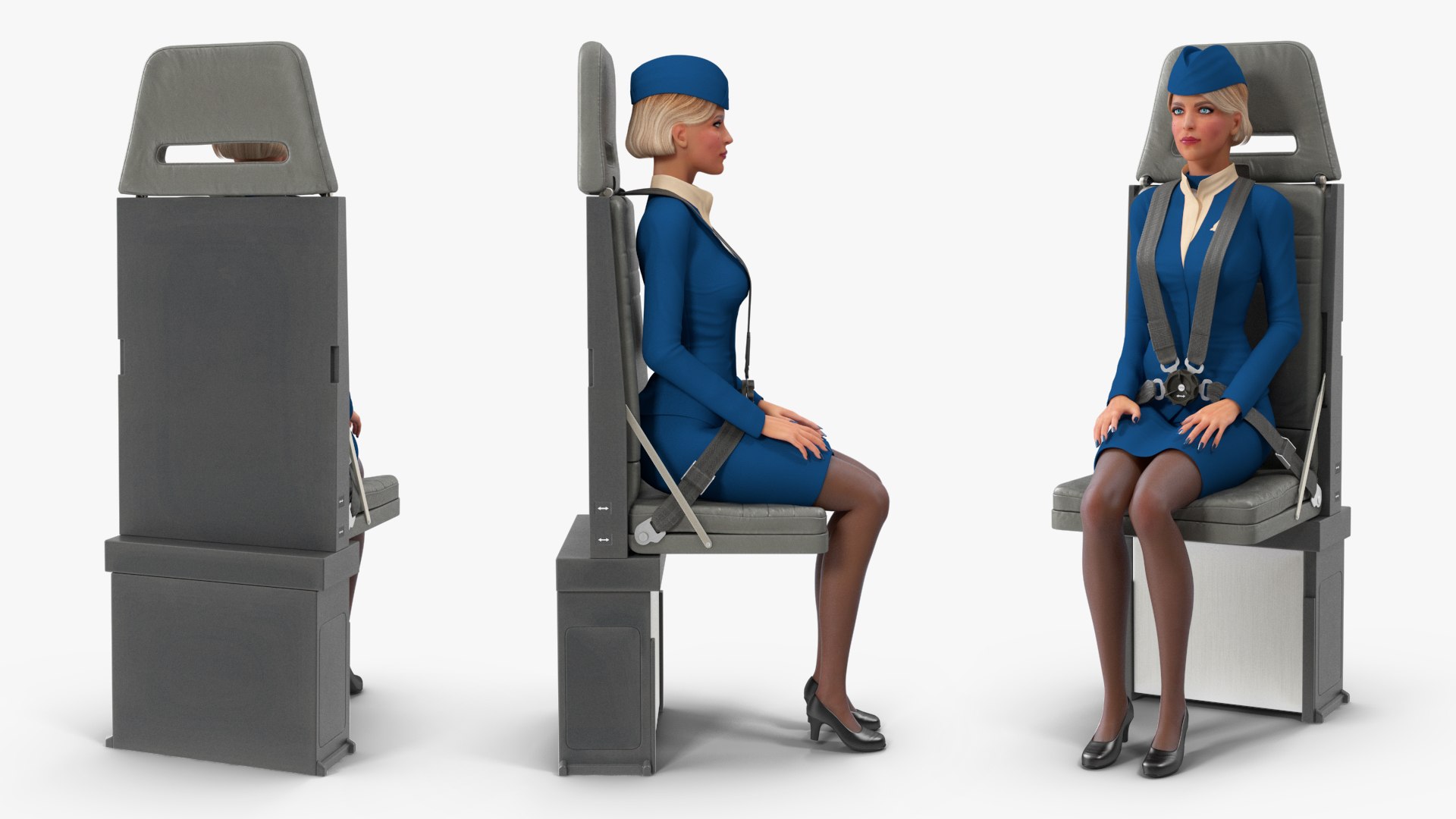3D Stewardess Sits In Boeing Flight Attendant Chair - TurboSquid 2324111