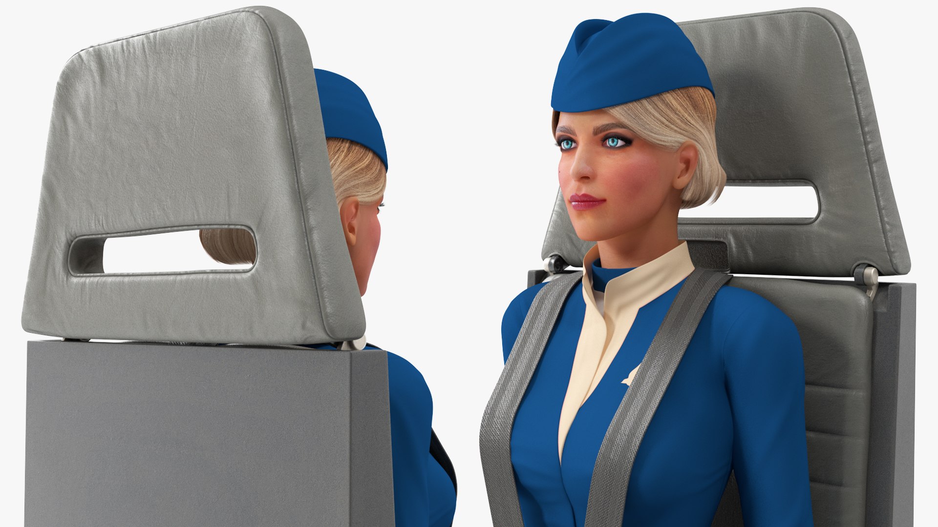 3D Stewardess Sits In Boeing Flight Attendant Chair - TurboSquid 2324111