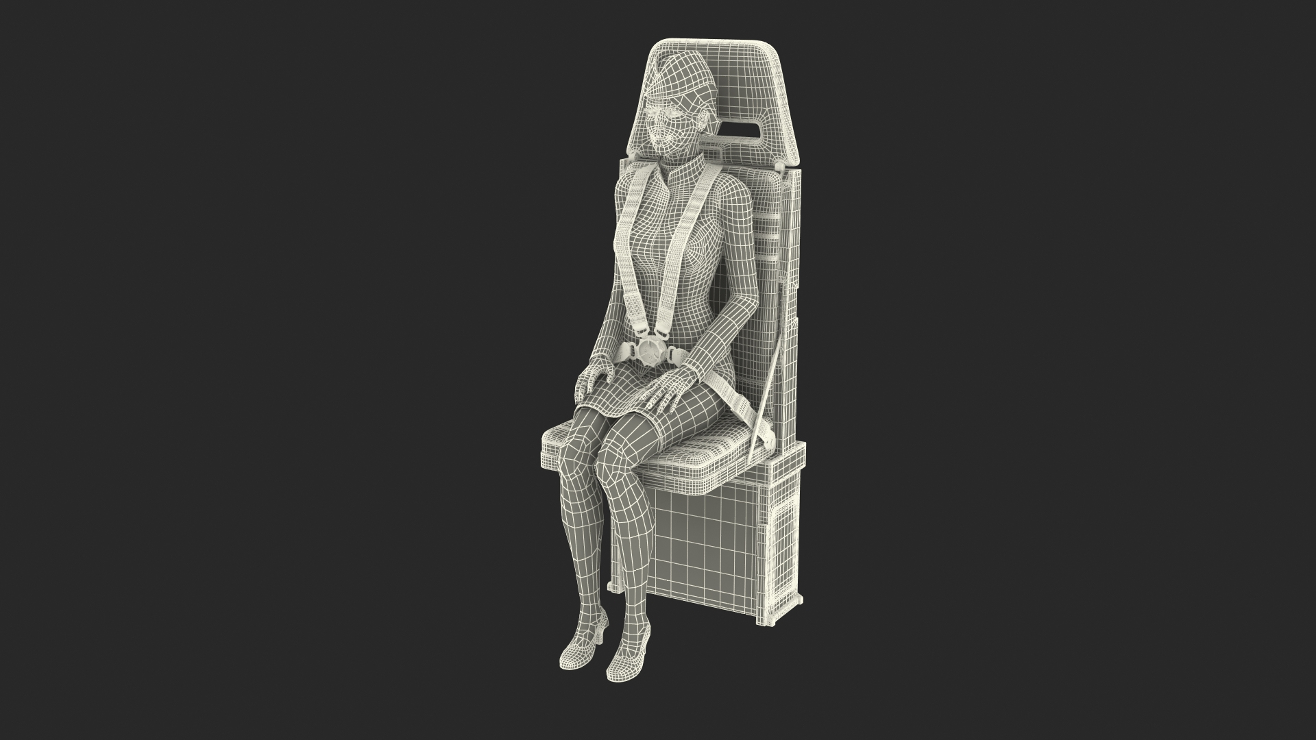 3D Stewardess Sits In Boeing Flight Attendant Chair - TurboSquid 2324111