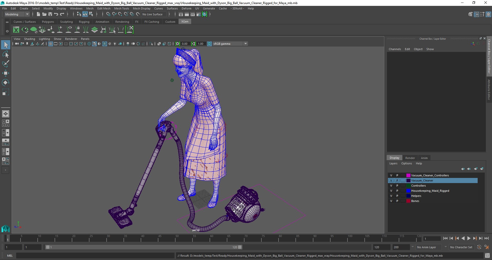 3D Housekeeping Maid With Dyson Big Ball Vacuum Cleaner Rigged For Maya ...