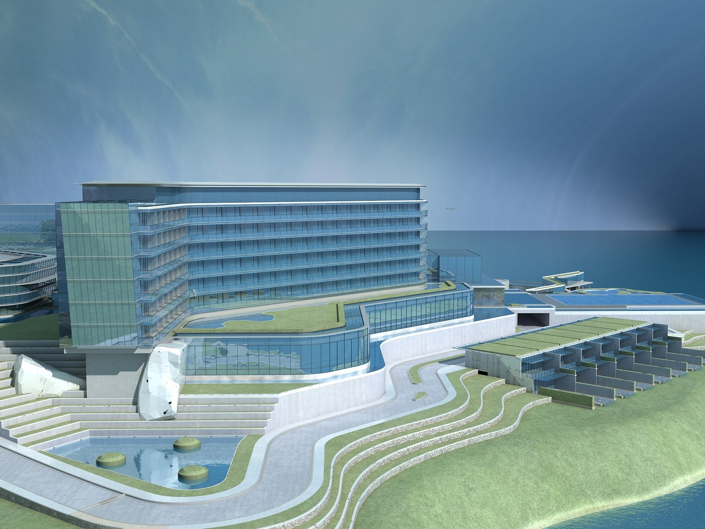 3D Beachfront Hotel 1 - TurboSquid 1910366