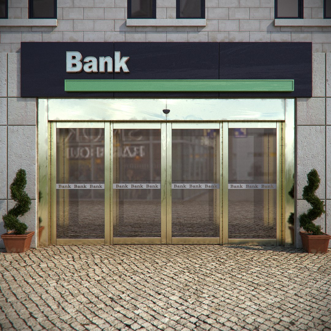 Bank Entrance Sliding Door 3d Model
