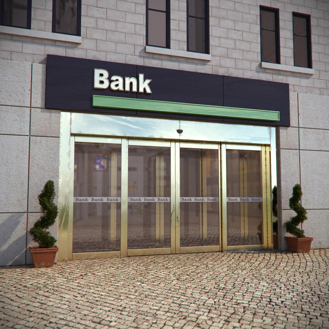 Bank Entrance Sliding Door 3d Model