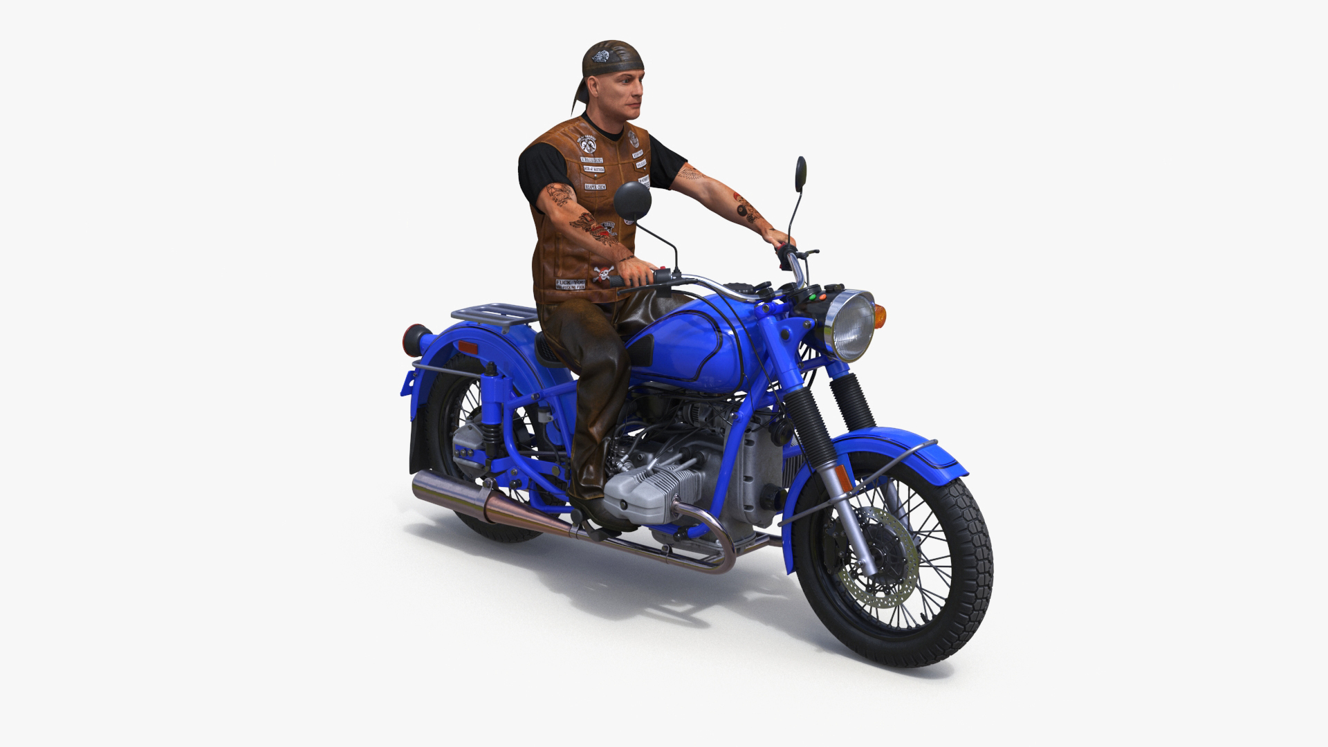 3D Model Blue Retro Classic Motorcycle With Rider - TurboSquid 2403005