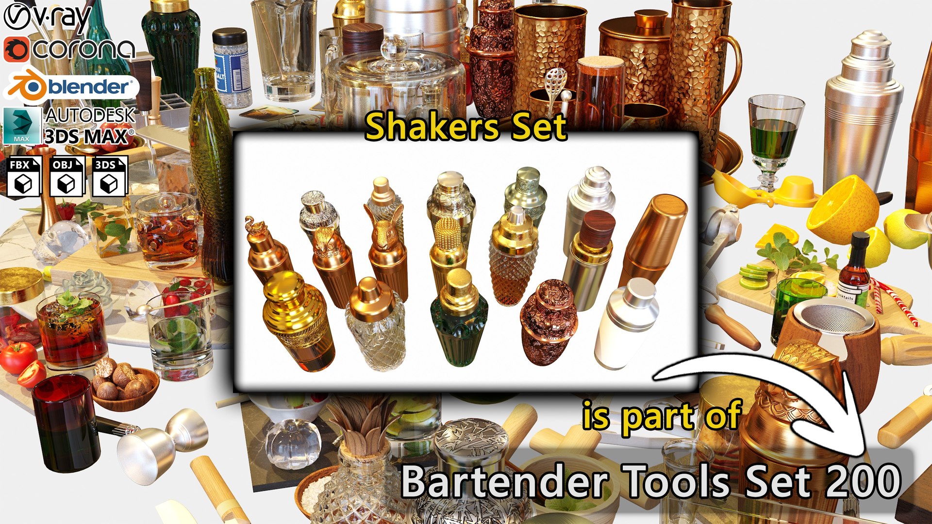 Bartender Tools Set 200 Shakers 3D Model - TurboSquid 2244513