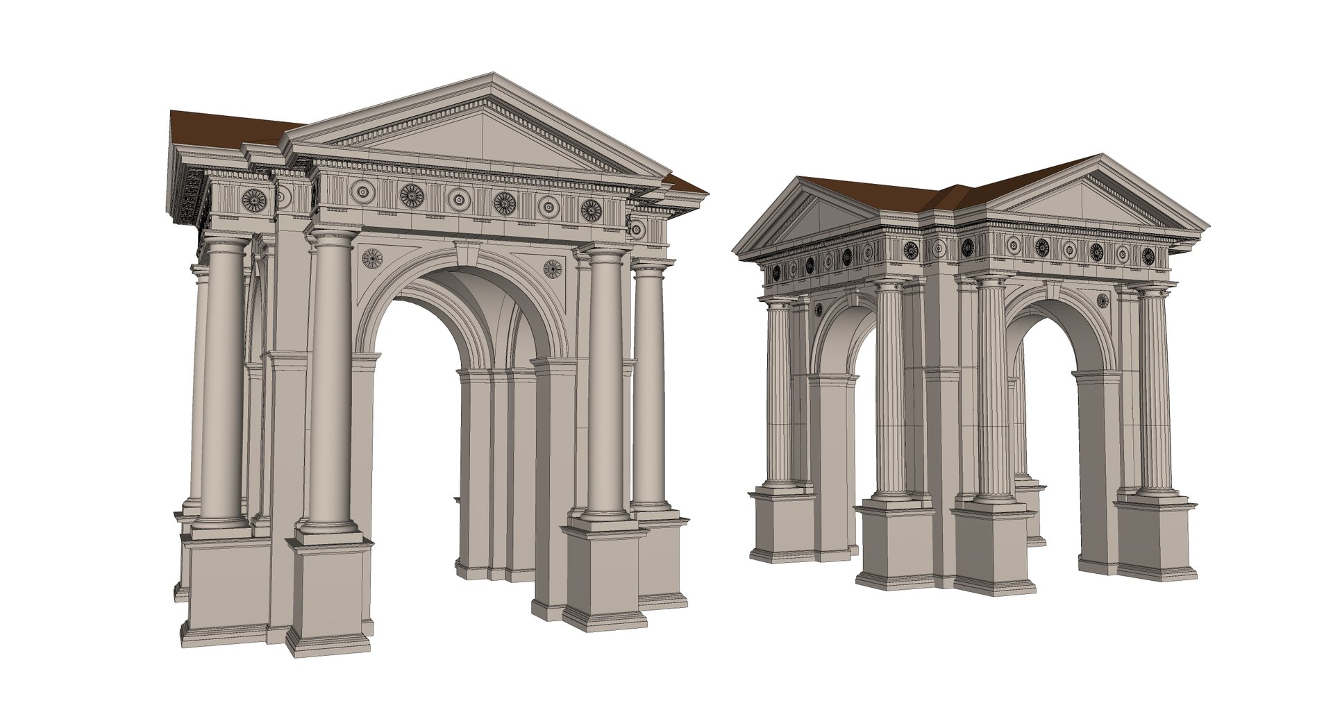 Arched Portico In Doric Denticulated Column Order Gazebo Model ...