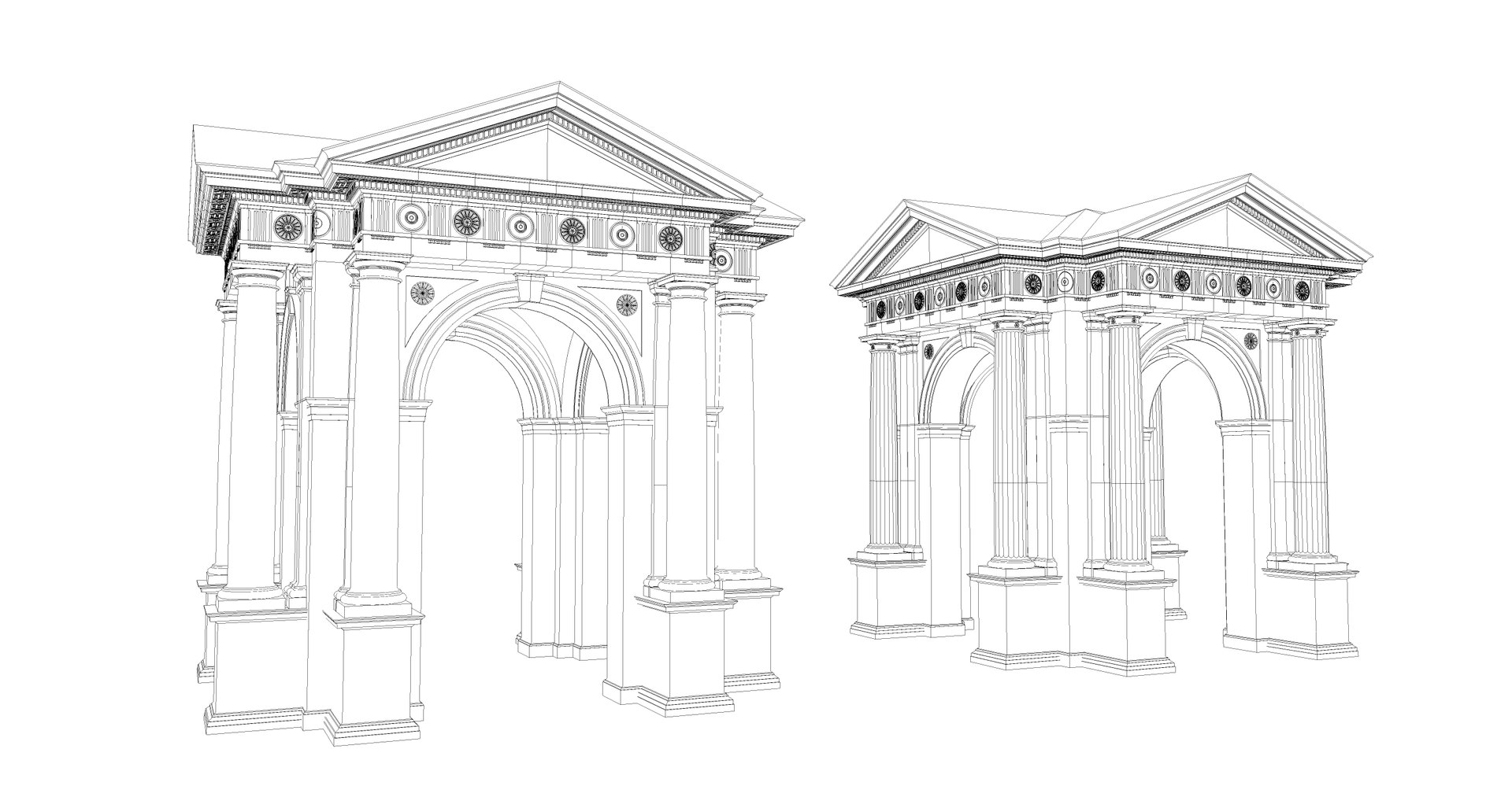 Arched Portico In Doric Denticulated Column Order Gazebo Model ...