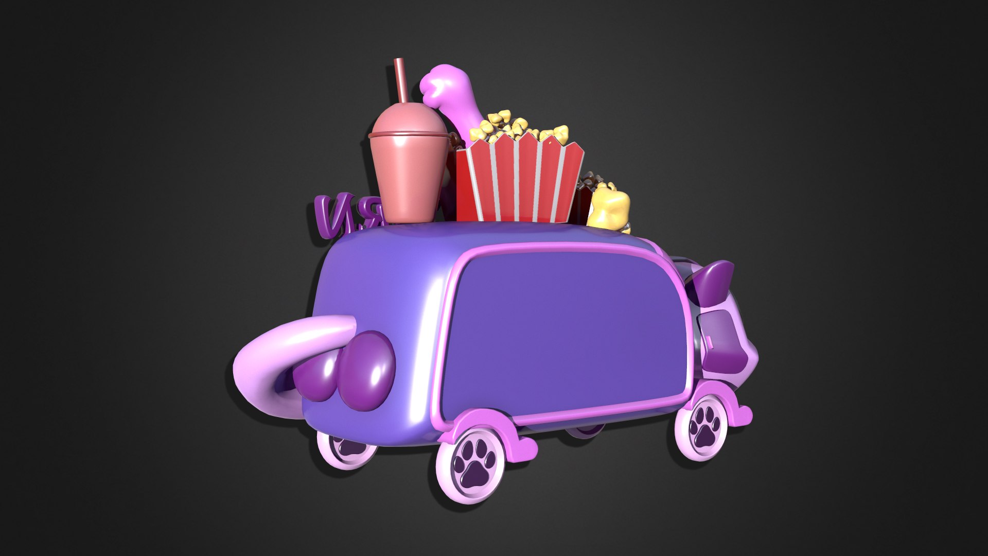 3D Asset - Cartoons - Food Car - Popcorn Cat Cart Model - TurboSquid ...