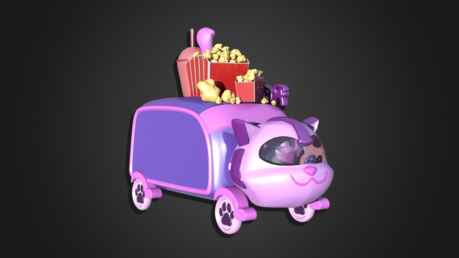 3D Asset - Cartoons - Food Car - Popcorn Cat Cart Model - TurboSquid ...