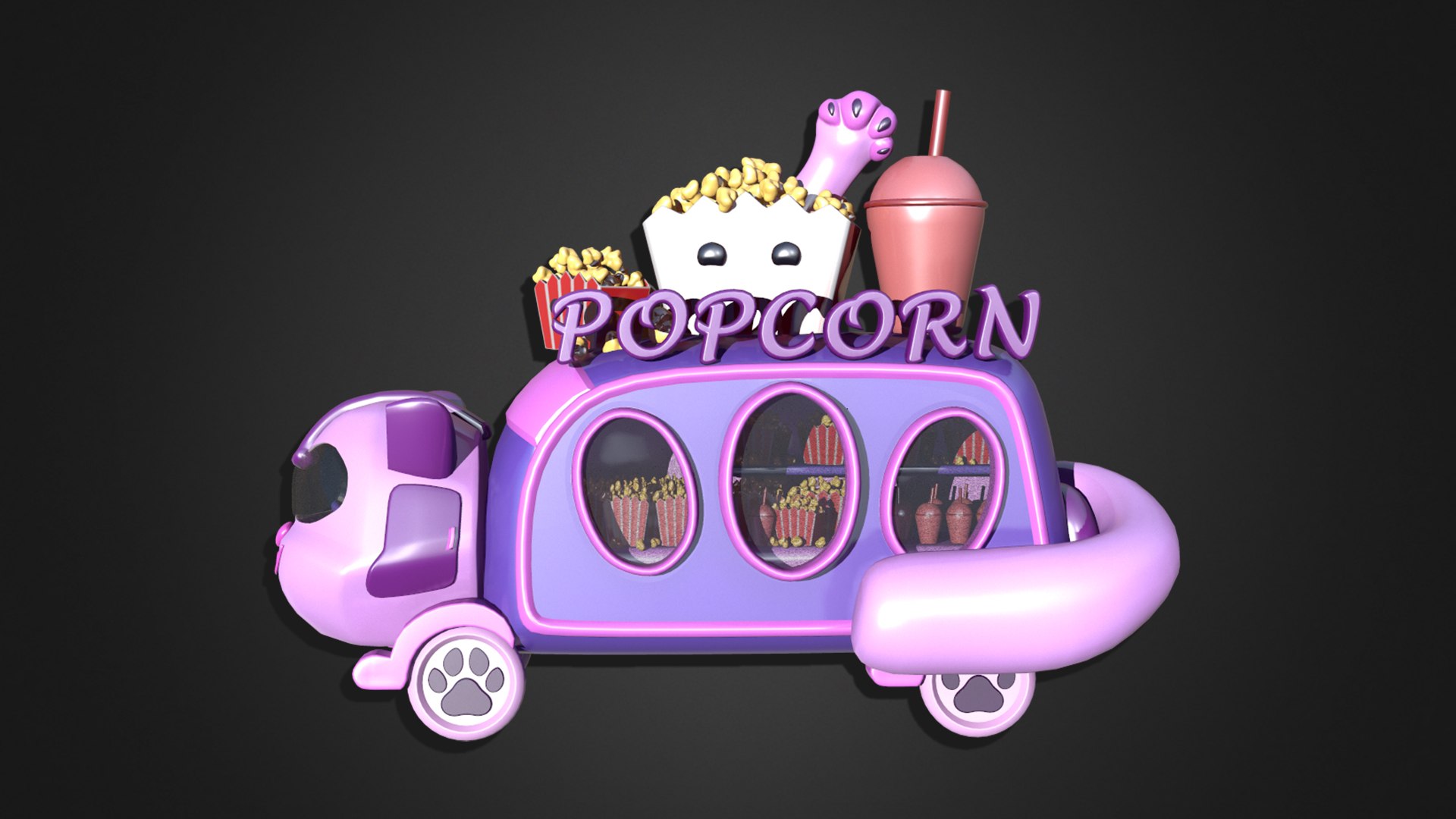 3D Asset - Cartoons - Food Car - Popcorn Cat Cart Model - TurboSquid ...