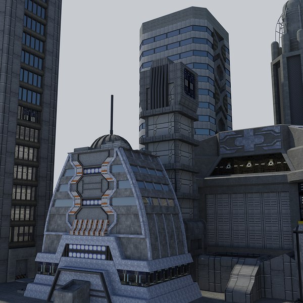 science fiction futuristic buildings obj