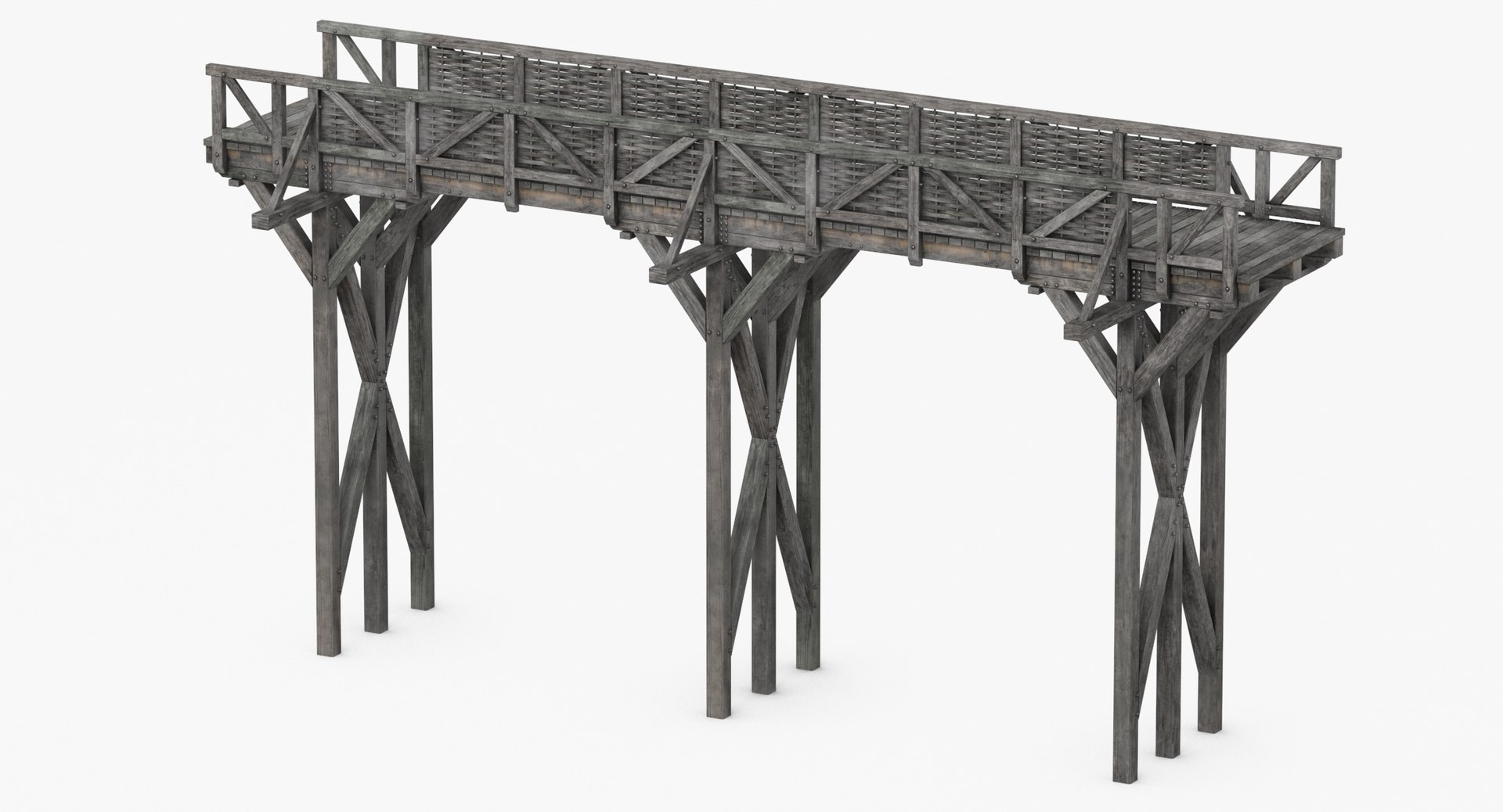 3D Medieval Wooden Bridge Tiled 2 Sections Model - TurboSquid 1824308