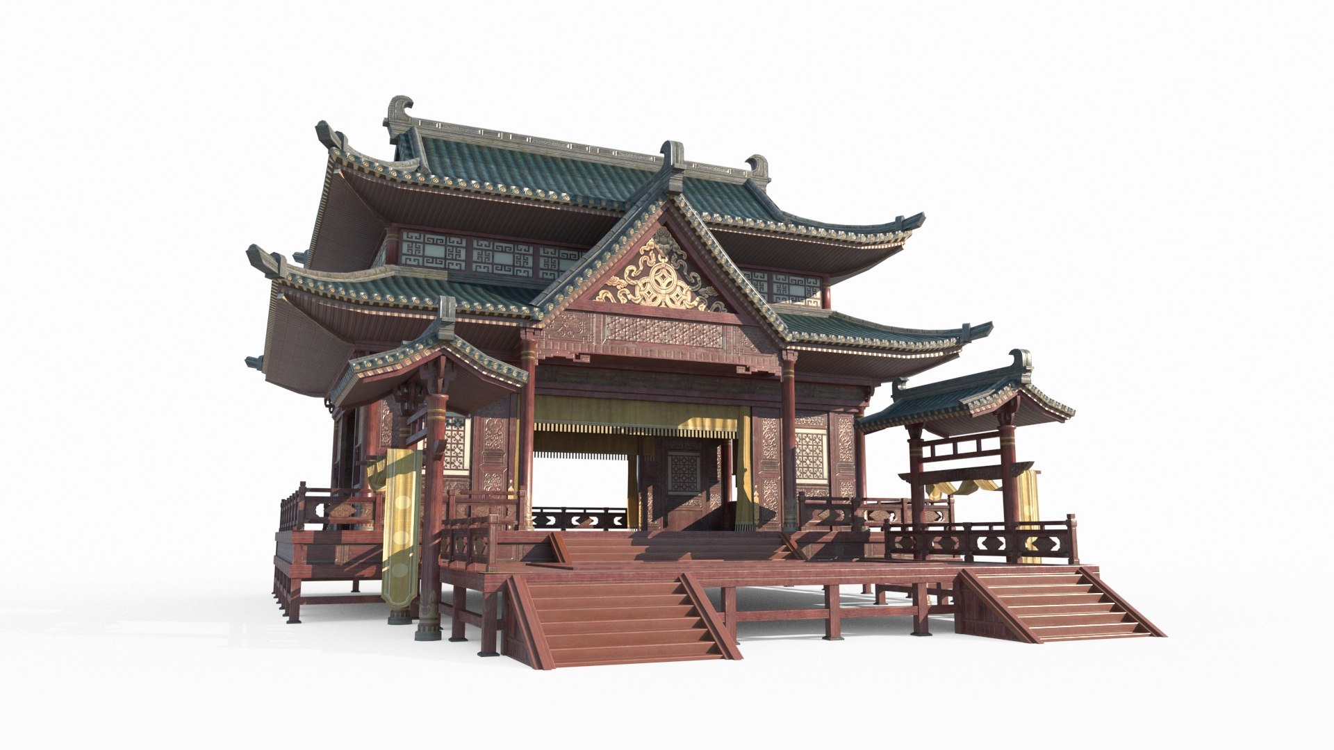 3D Large Stage Of Ancient Asian Architecture - TurboSquid 2066737