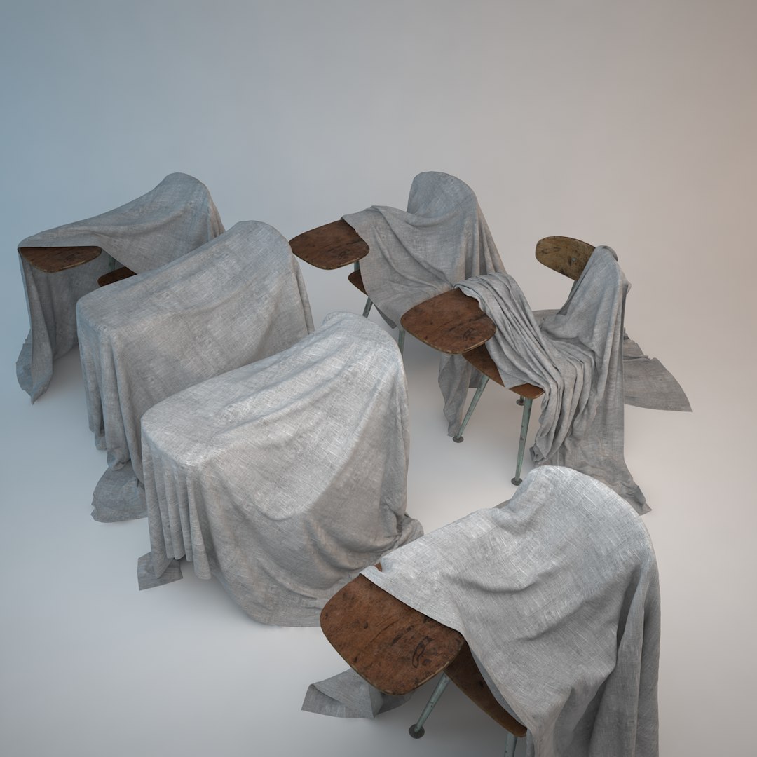 School chair covered sheet 3D model - TurboSquid 1155422