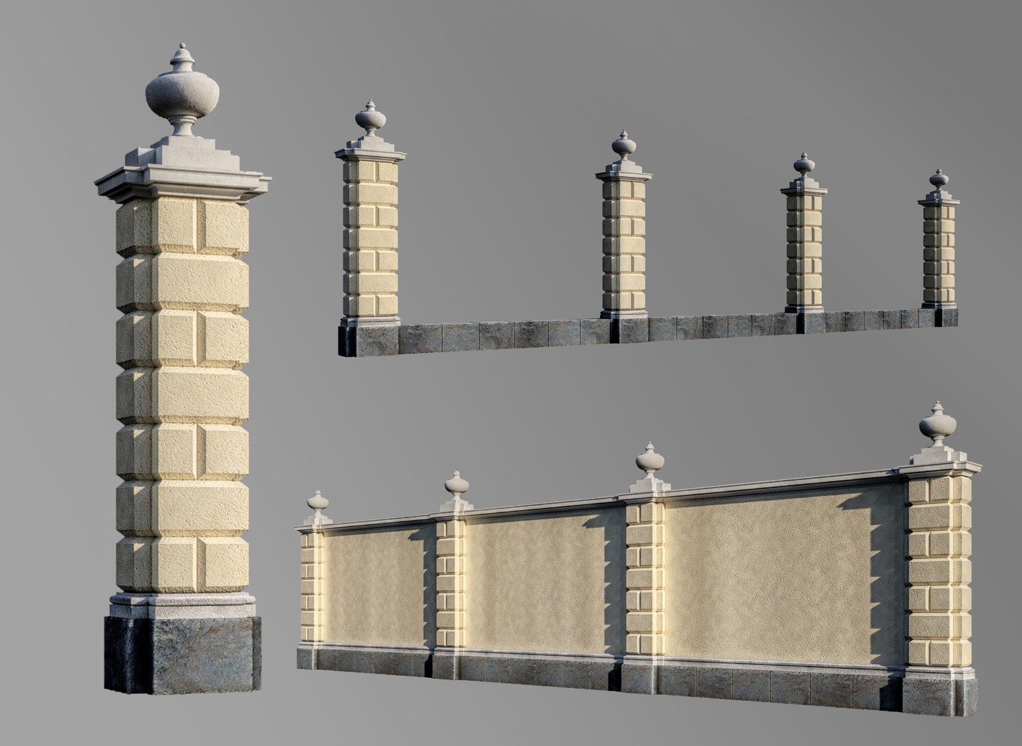 3D Set Classic Fence PIERS FOR GATES Model - TurboSquid 2093309