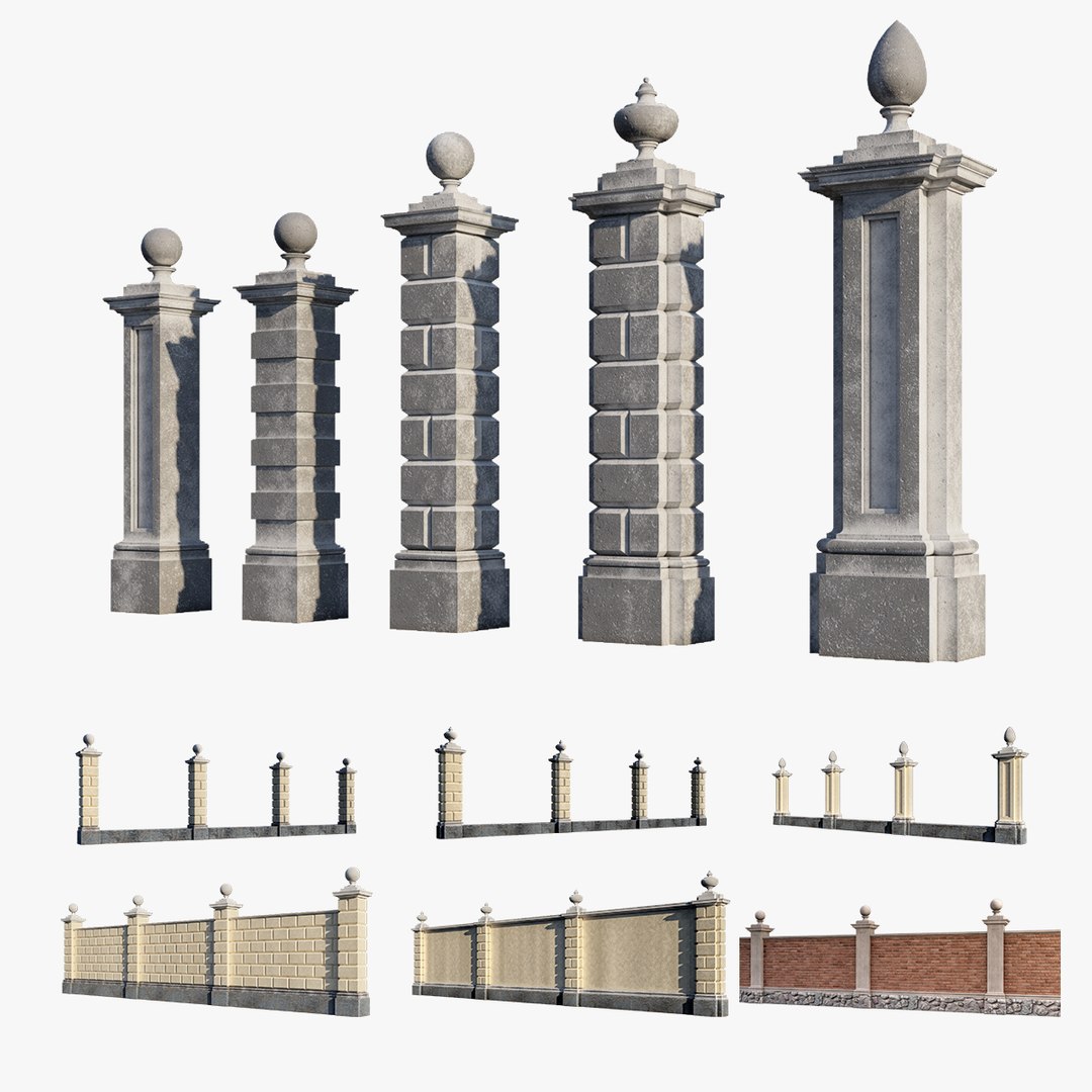 3D Set Classic Fence PIERS FOR GATES Model - TurboSquid 2093309