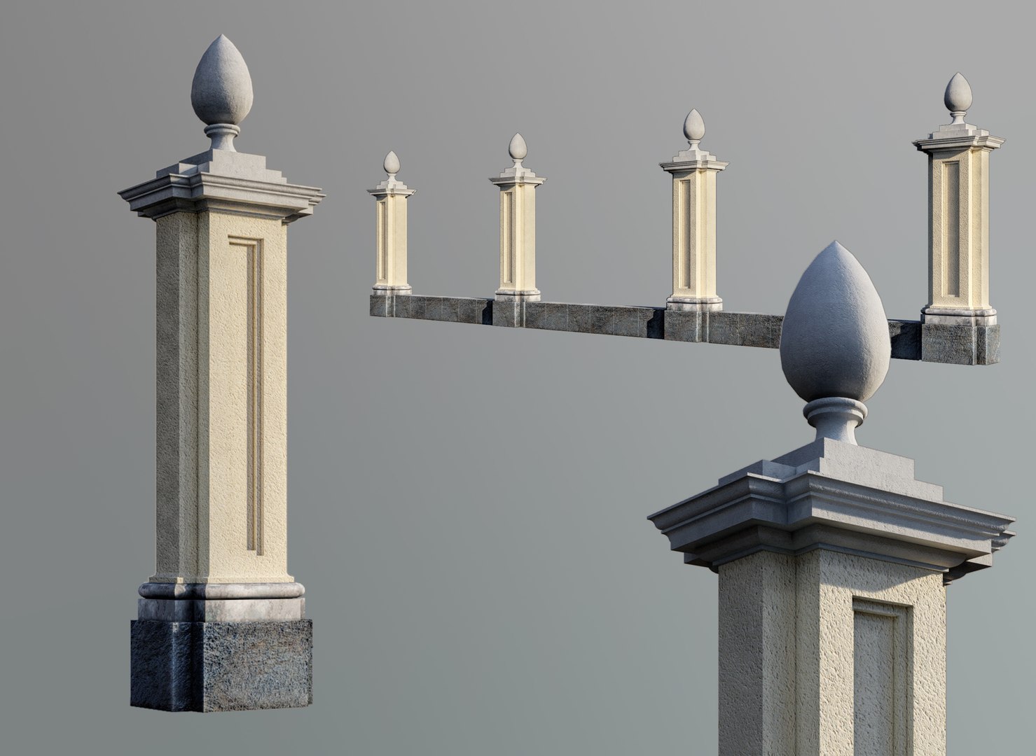 3D Set Classic Fence PIERS FOR GATES Model - TurboSquid 2093309
