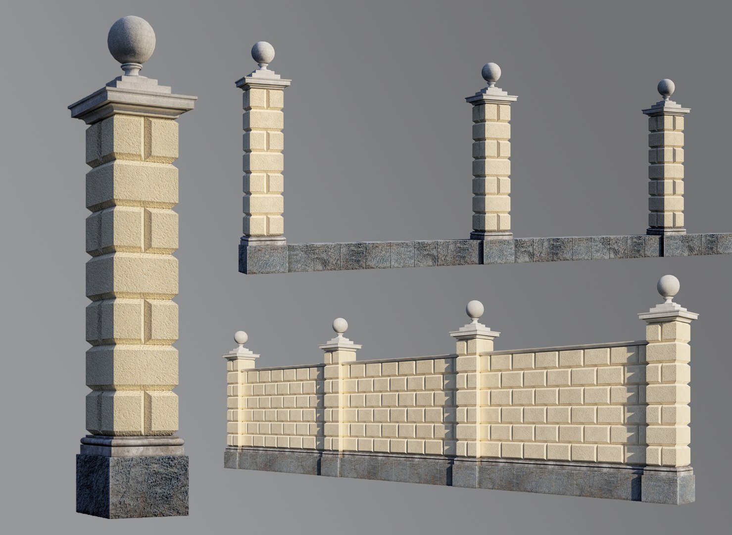 3D Set Classic Fence PIERS FOR GATES Model - TurboSquid 2093309