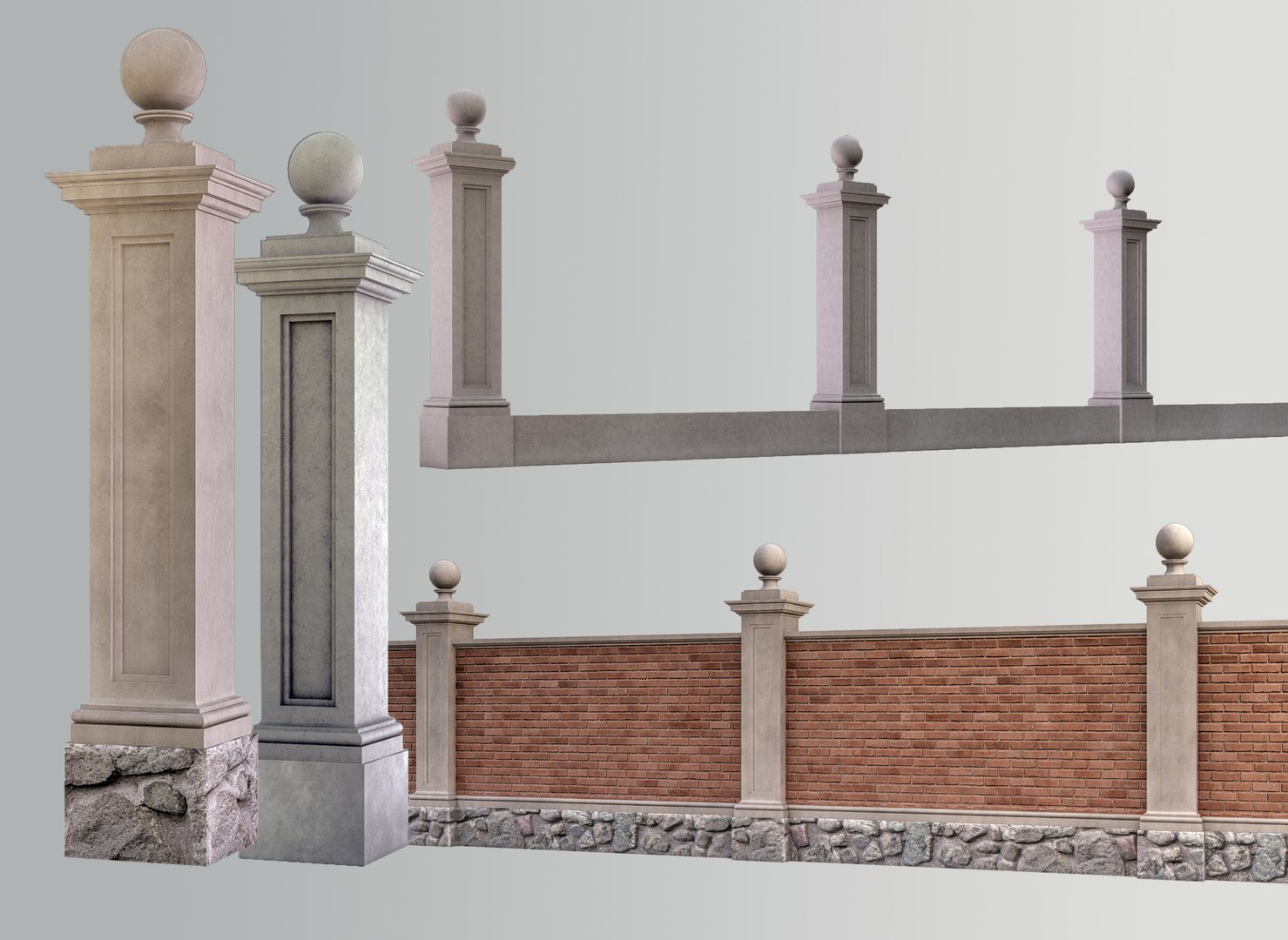 3D Set Classic Fence PIERS FOR GATES Model - TurboSquid 2093309