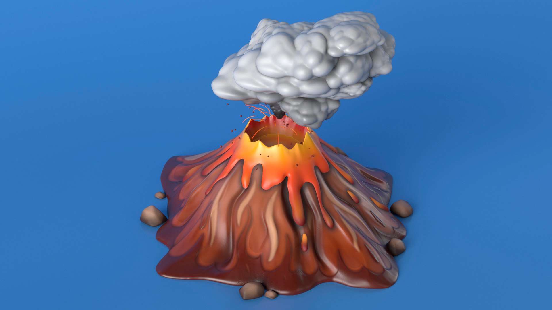 Brown Stylized Erupting Volcano With Lava And Smoke Model - TurboSquid ...