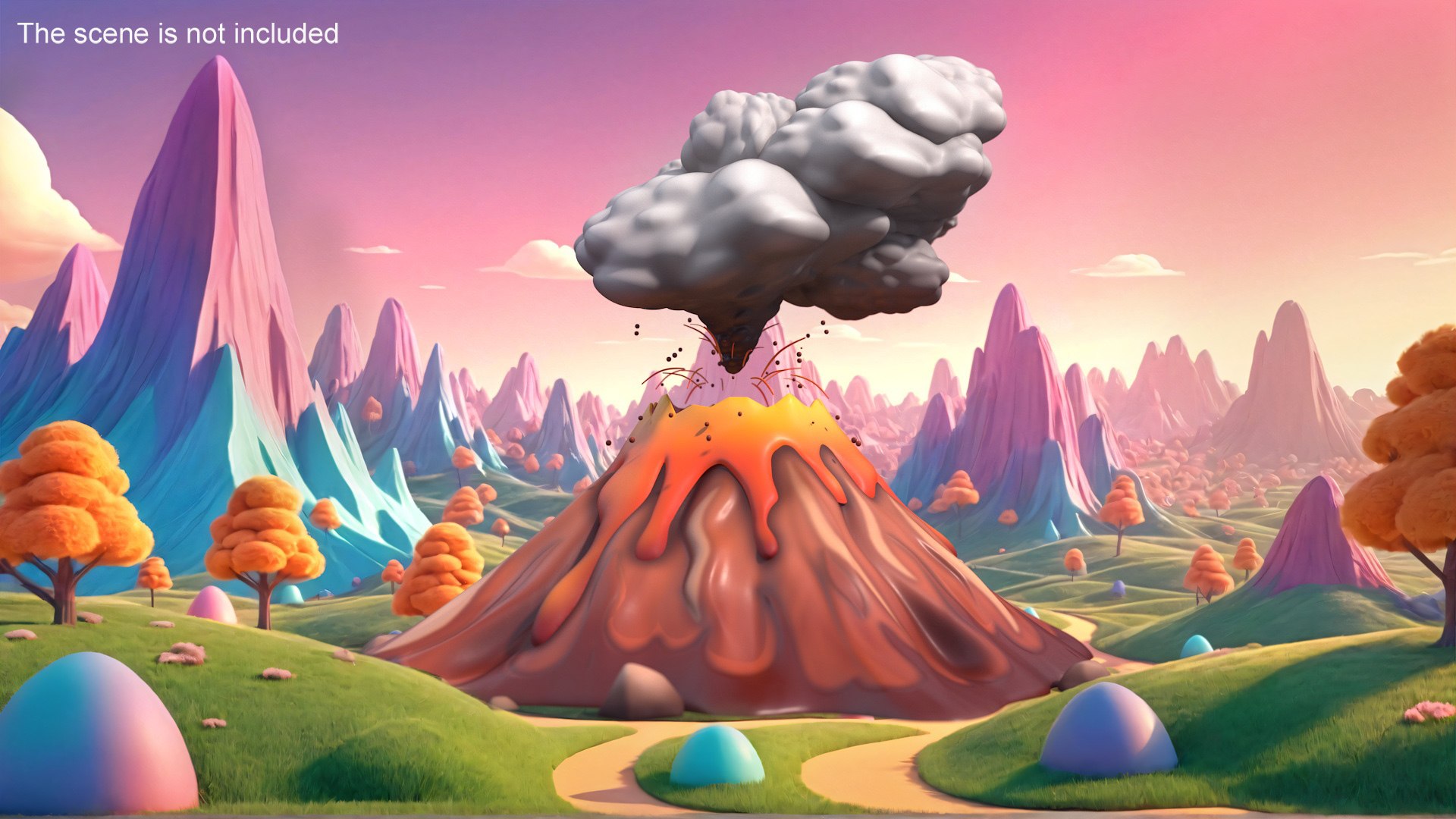 Brown Stylized Erupting Volcano With Lava And Smoke Model - TurboSquid ...