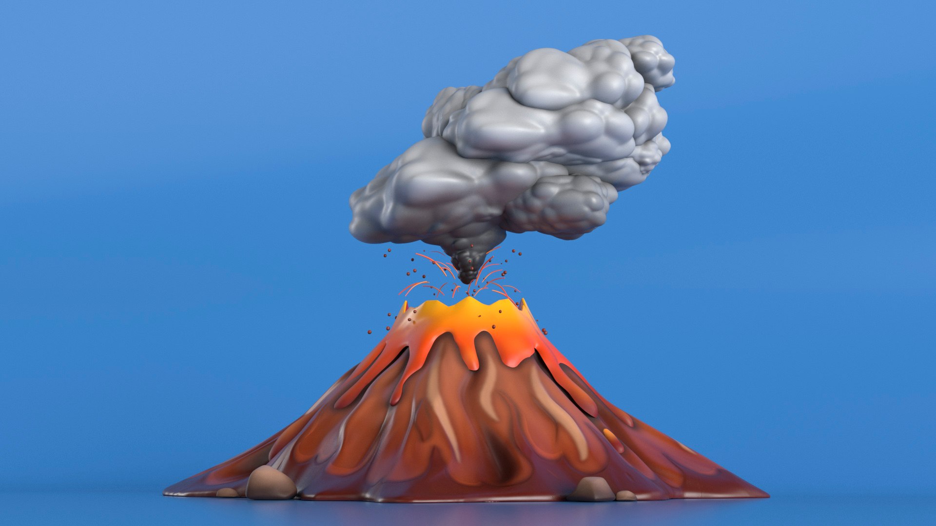 Brown Stylized Erupting Volcano With Lava And Smoke Model - TurboSquid ...