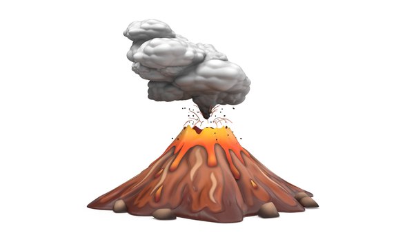 3D модель Коричневый стилизованный извергающийся вулкан с лавой и дымом ...