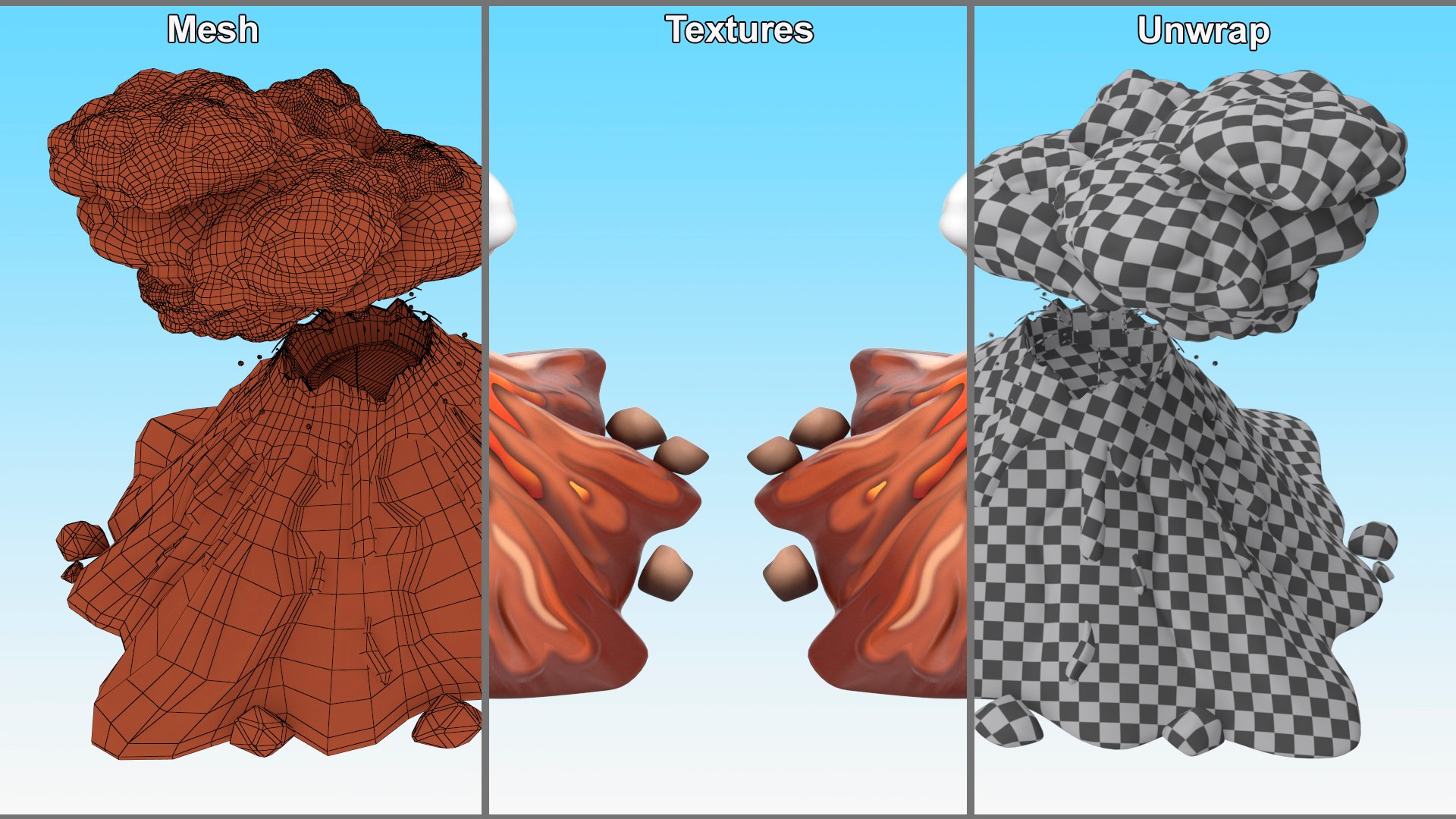 Brown Stylized Erupting Volcano With Lava And Smoke Model - TurboSquid ...