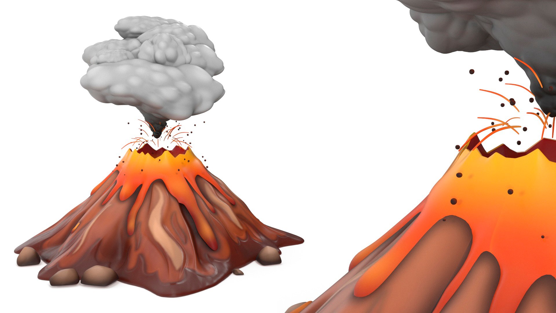 Brown Stylized Erupting Volcano With Lava And Smoke Model - TurboSquid ...