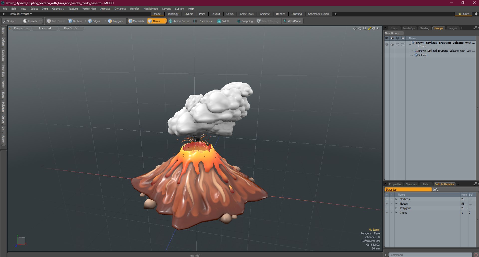 Brown Stylized Erupting Volcano With Lava And Smoke Model - TurboSquid ...