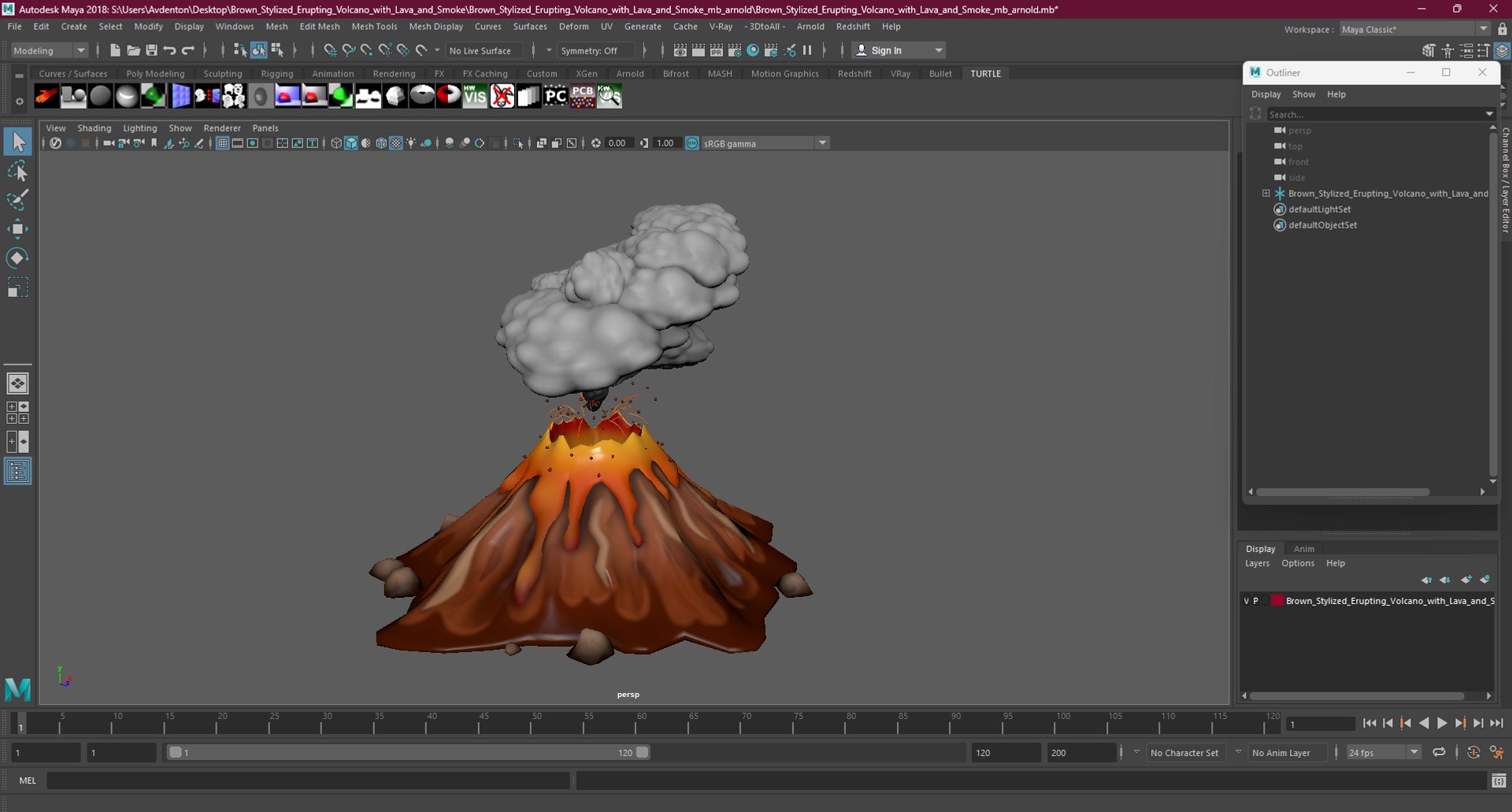 Brown Stylized Erupting Volcano With Lava And Smoke Model - TurboSquid ...