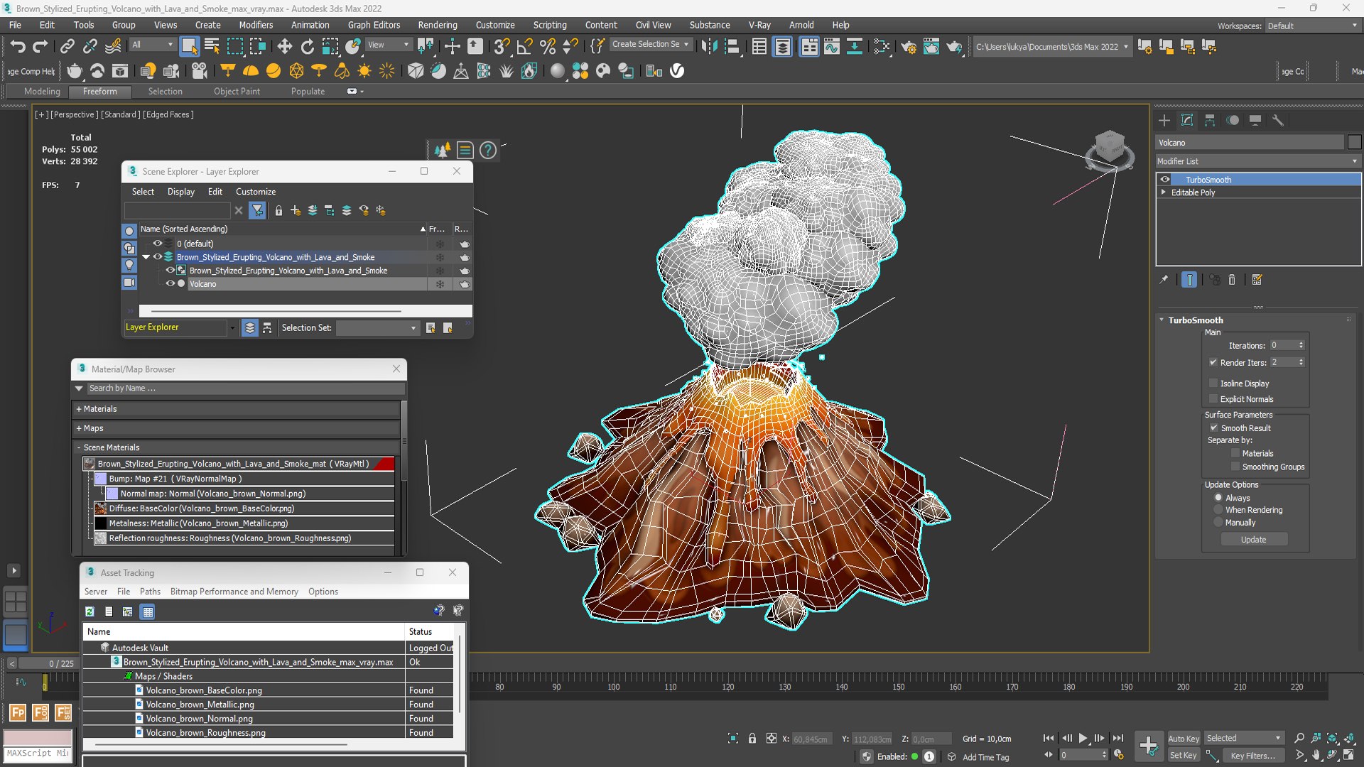 Brown Stylized Erupting Volcano With Lava And Smoke Model - TurboSquid ...