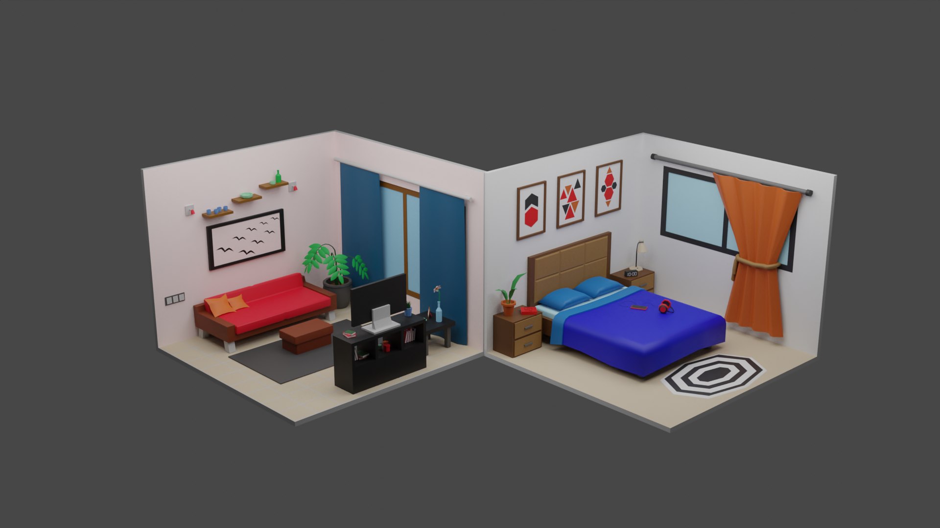 3D Model Low Poly Rooms Interior 3 Low-poly 3D Model - TurboSquid 1809174