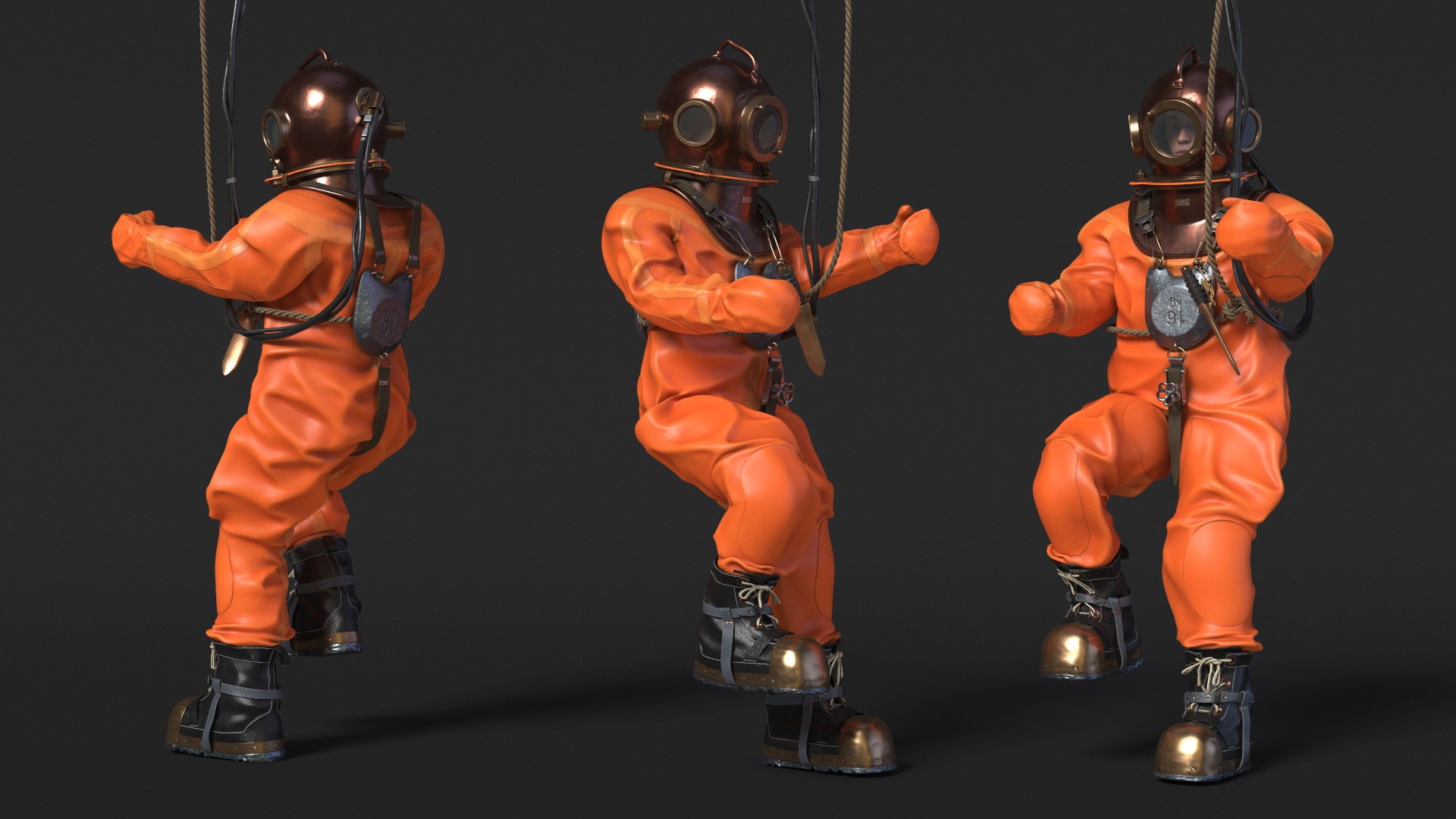 3D Traditional Hard Hat Diving Suit New Diving Pose - TurboSquid 2327221