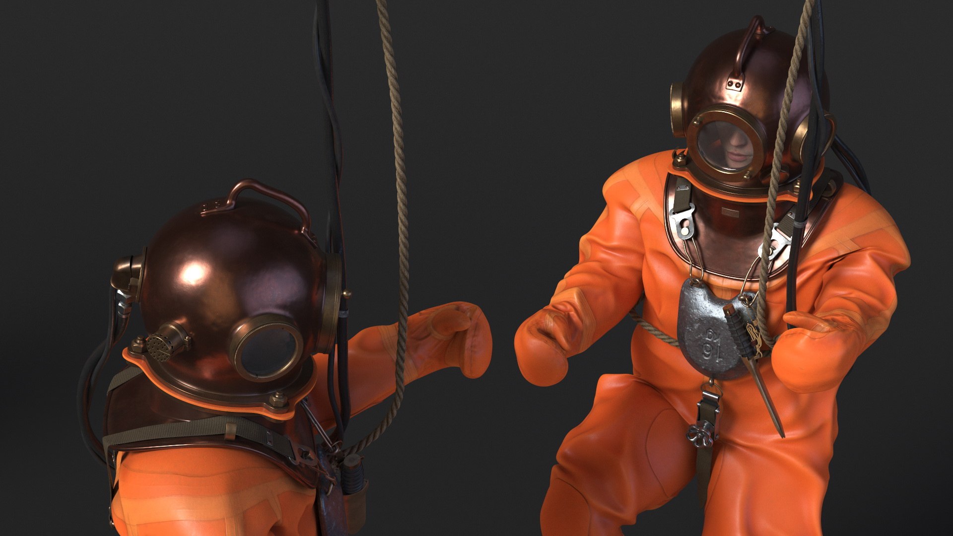 3D Traditional Hard Hat Diving Suit New Diving Pose - TurboSquid 2327221