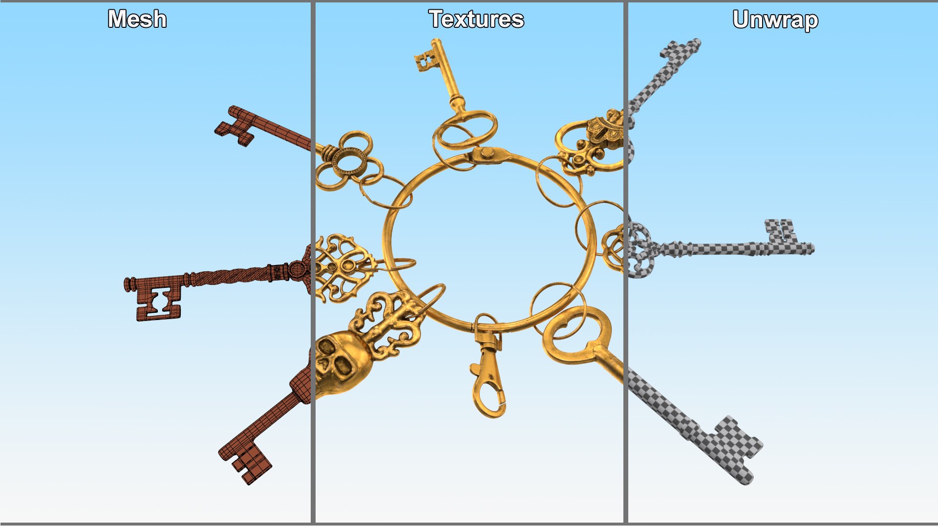 Historical Keys Ring Gold 3D Model - TurboSquid 2246376