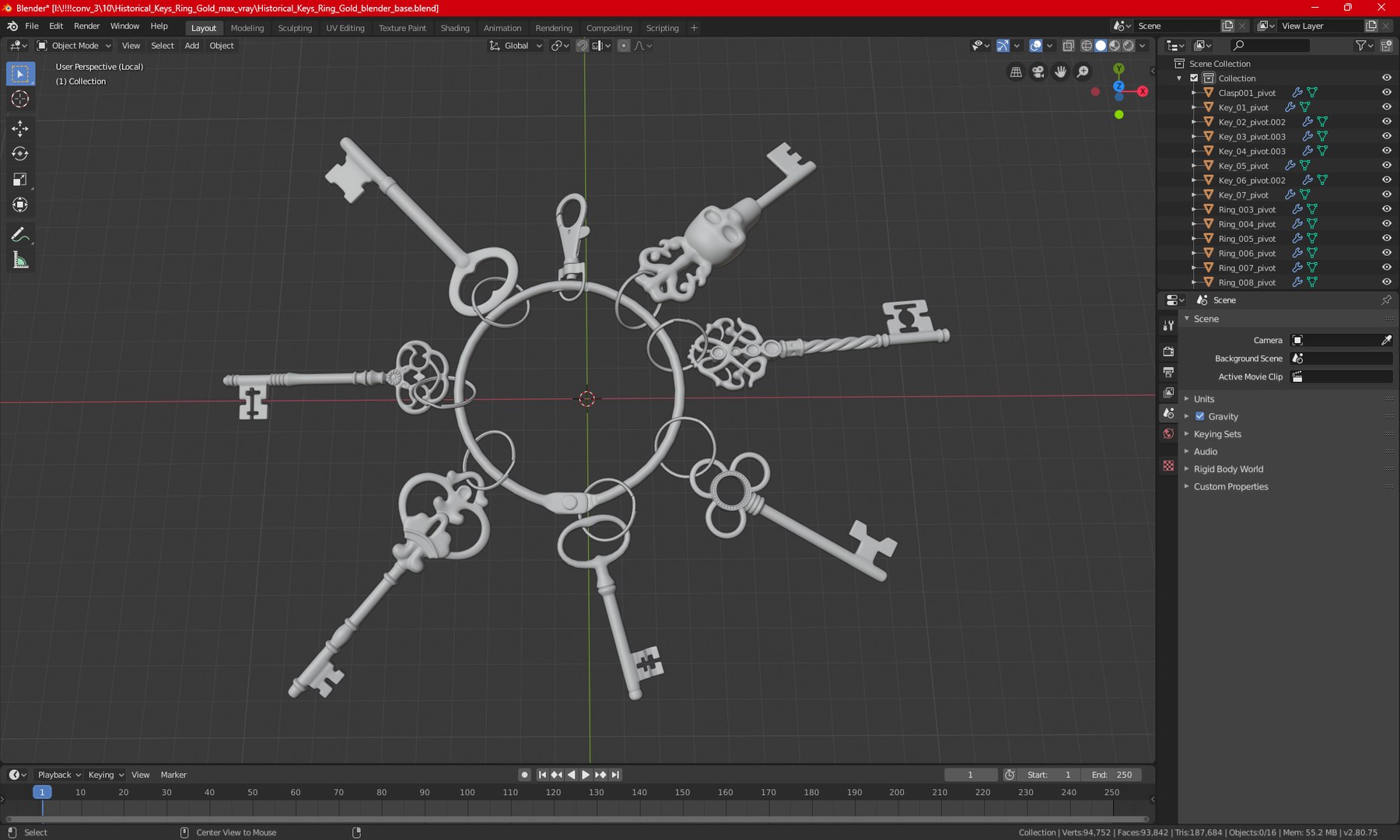 Historical Keys Ring Gold 3D Model - TurboSquid 2246376