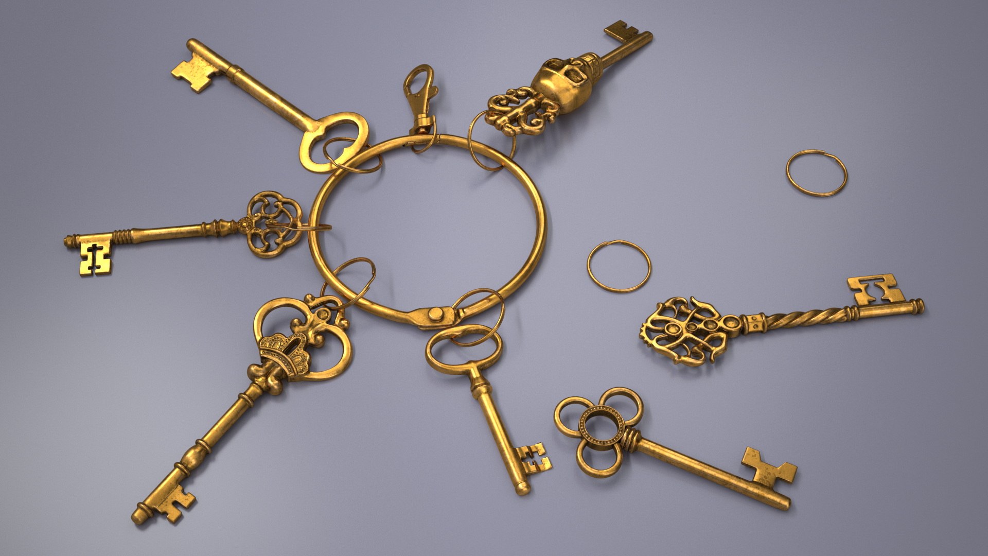 Historical Keys Ring Gold 3D Model - TurboSquid 2246376