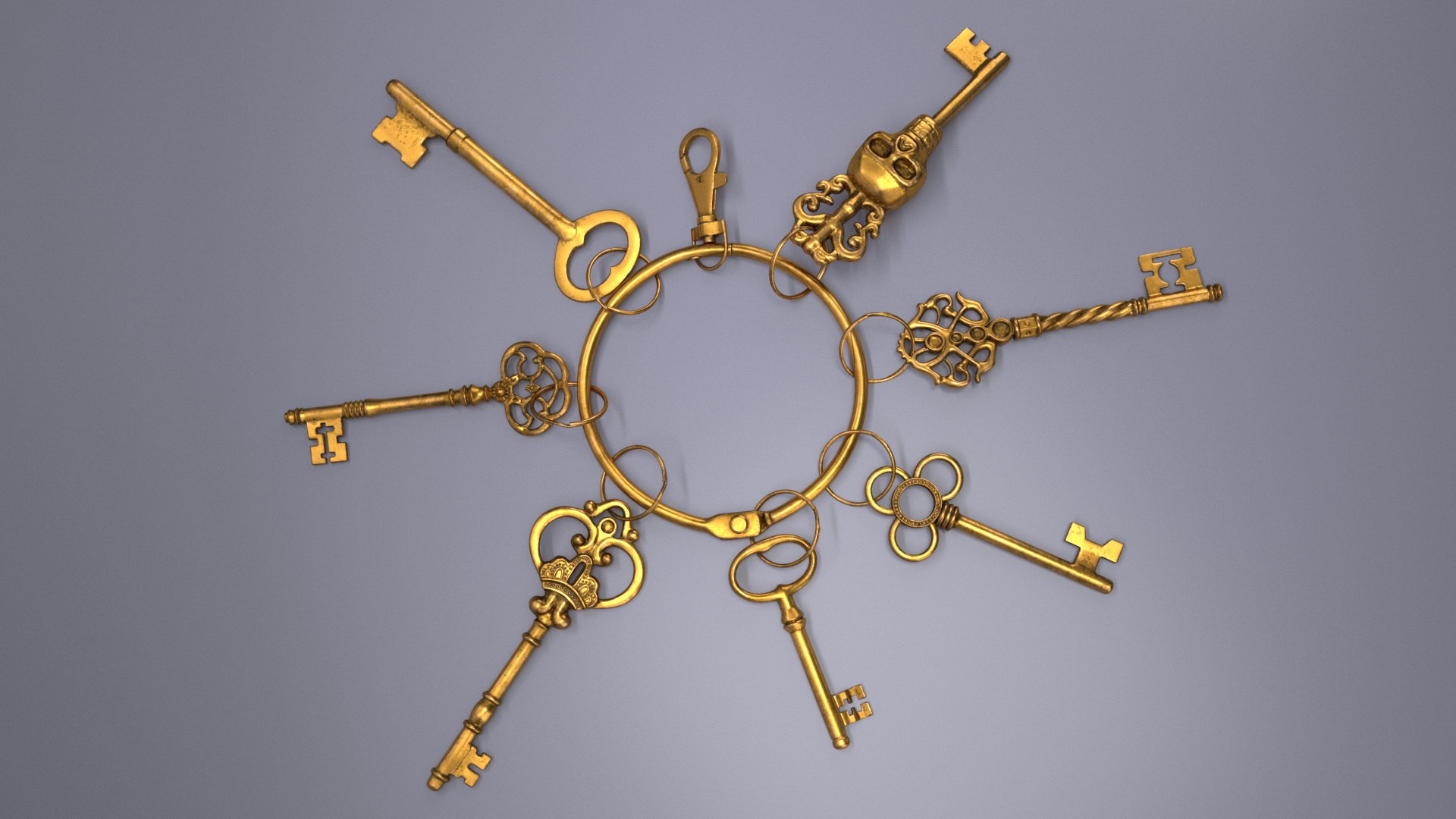 Historical Keys Ring Gold 3D Model - TurboSquid 2246376
