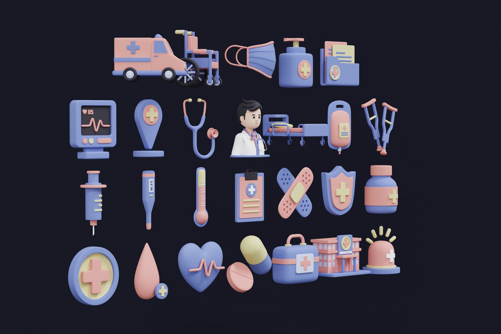 Medical Health 3D Icon Pack 3D Model - TurboSquid 2197880
