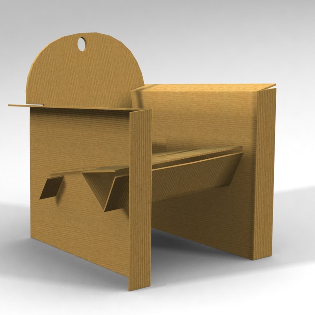 Cardboard Furnitures Set Armchair Table 3d Model