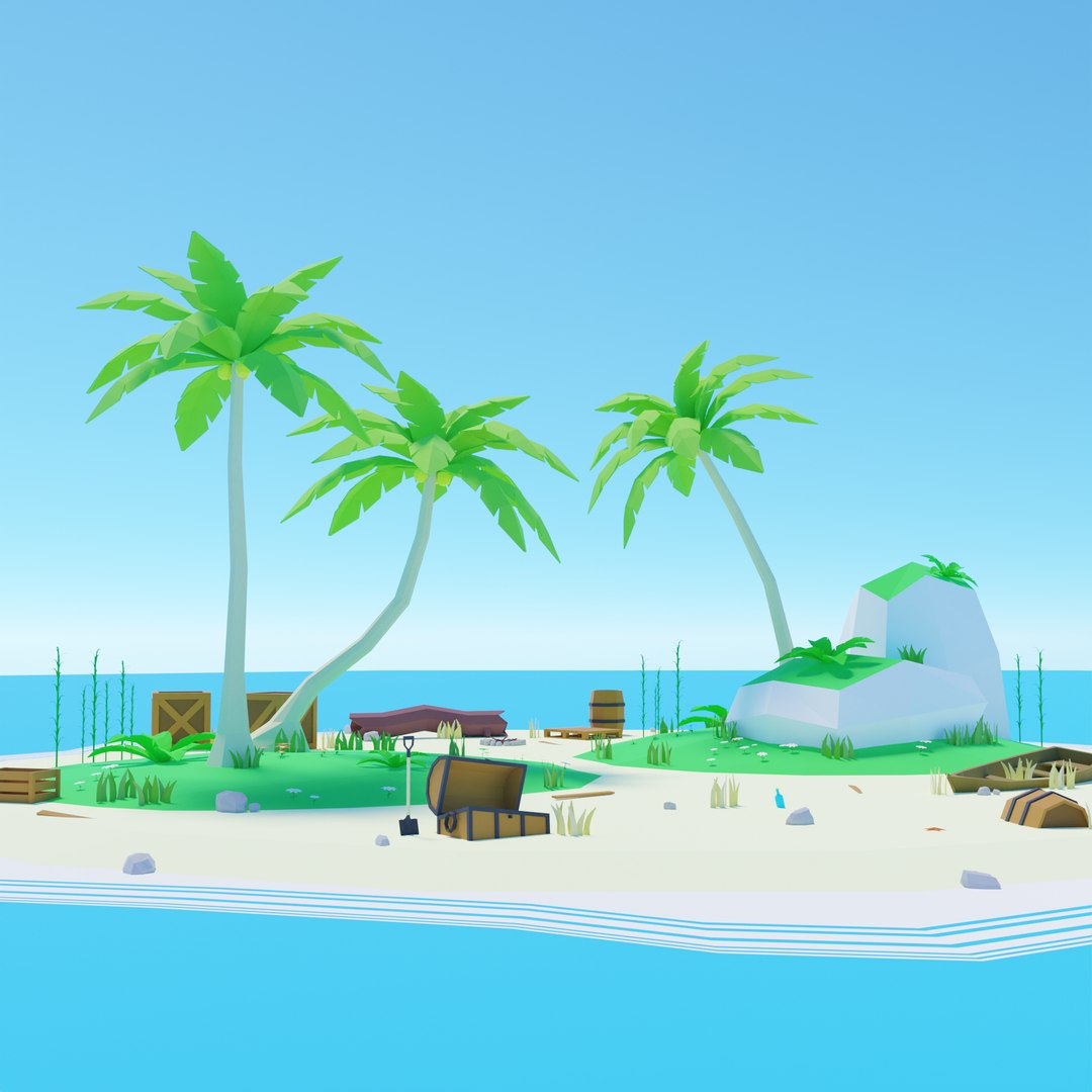 3D Low Poly Deserted Tropical Island Pack - TurboSquid 2156381