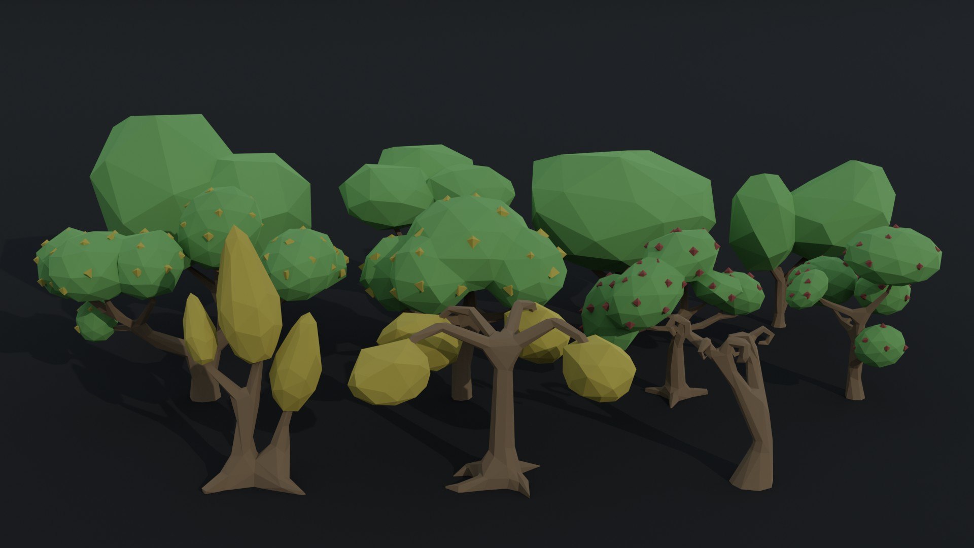 3D Model Low-poly Cartoon Fantasy Trees Asset Polygonal Style ...