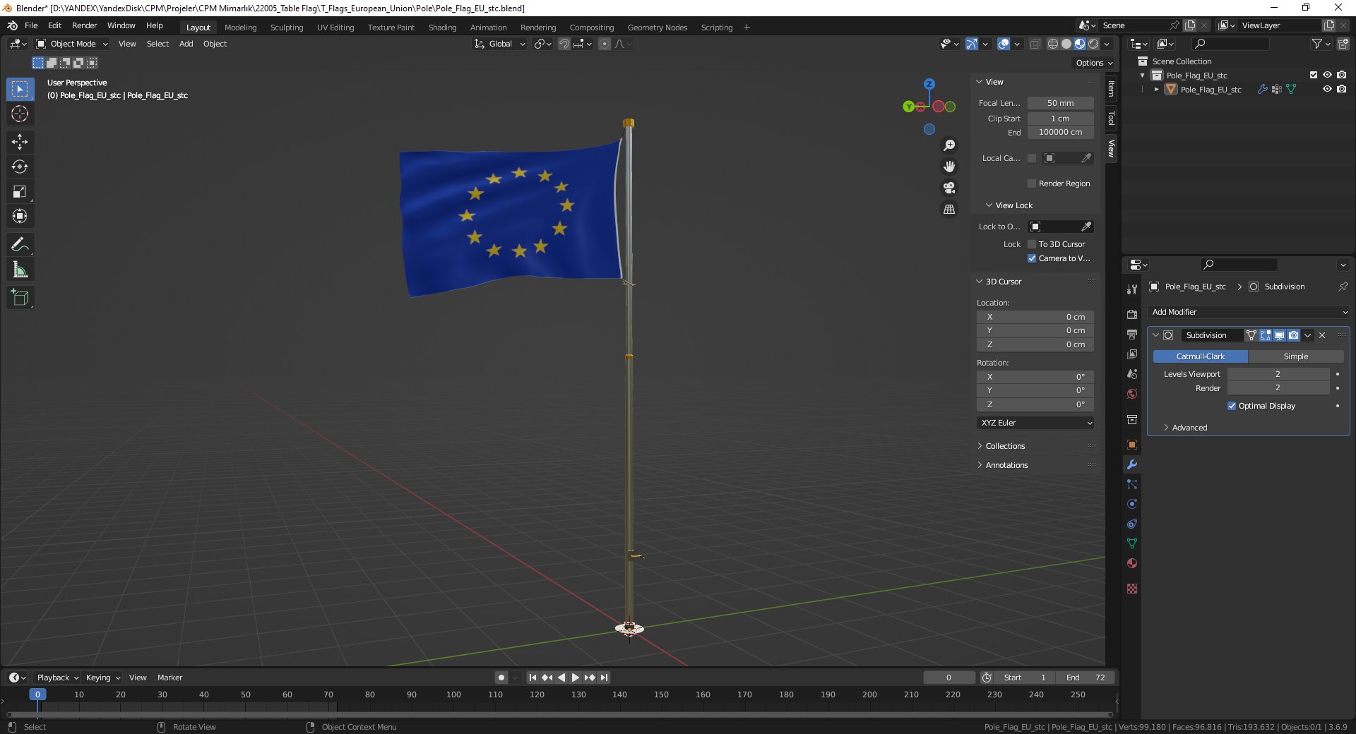 Pole Flag Europian Union 3D - TurboSquid 2202107